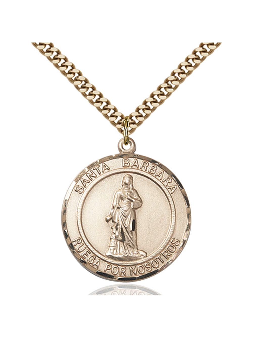 Gold Filled Santa Barbara Pendant 1 x 5/8 inches with Heavy Curb Chain ...
