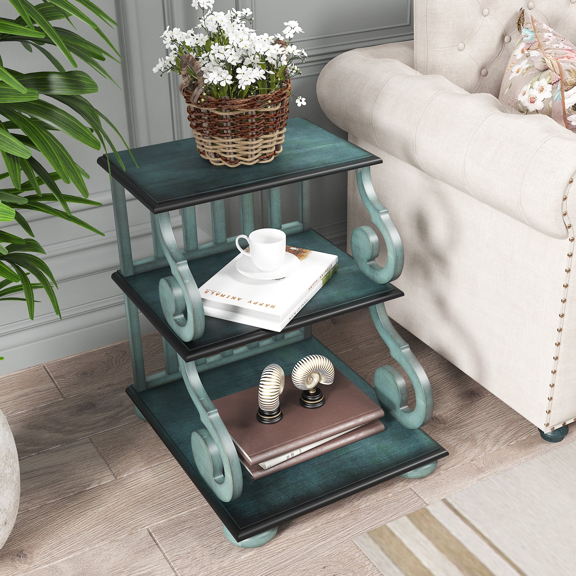 Cfowner Classic Vintage End Table with Open Style Storage Shelves ...