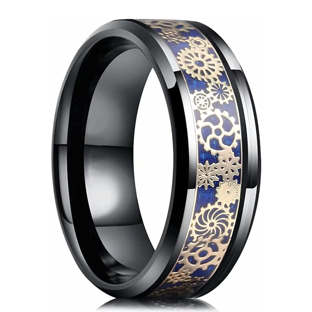 Anillo de acero inoxidable negro de Color plateado para hombre a la ...