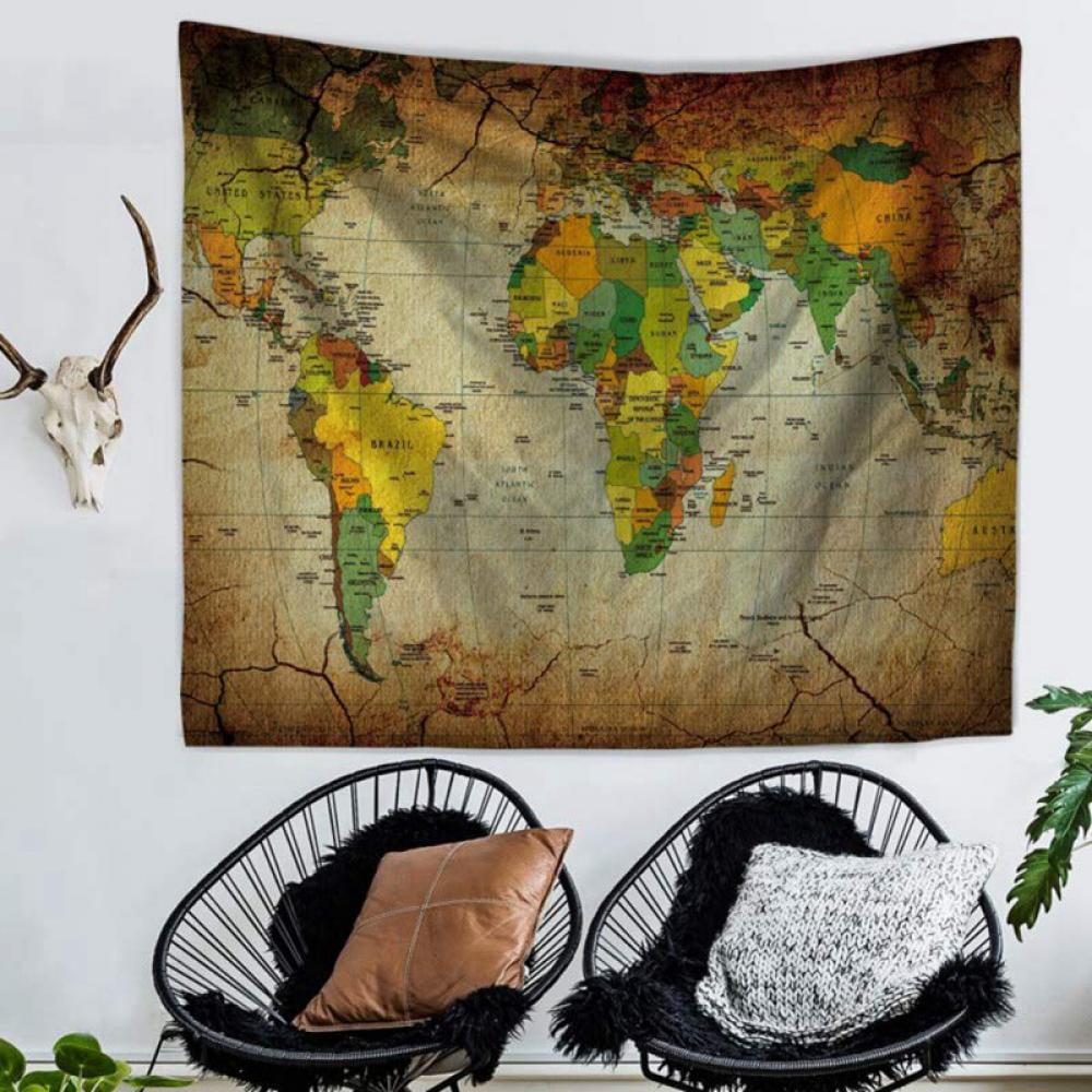 World Map Tapestry Watercolor Abstract Map Tapestry Wall Hanging Map ...