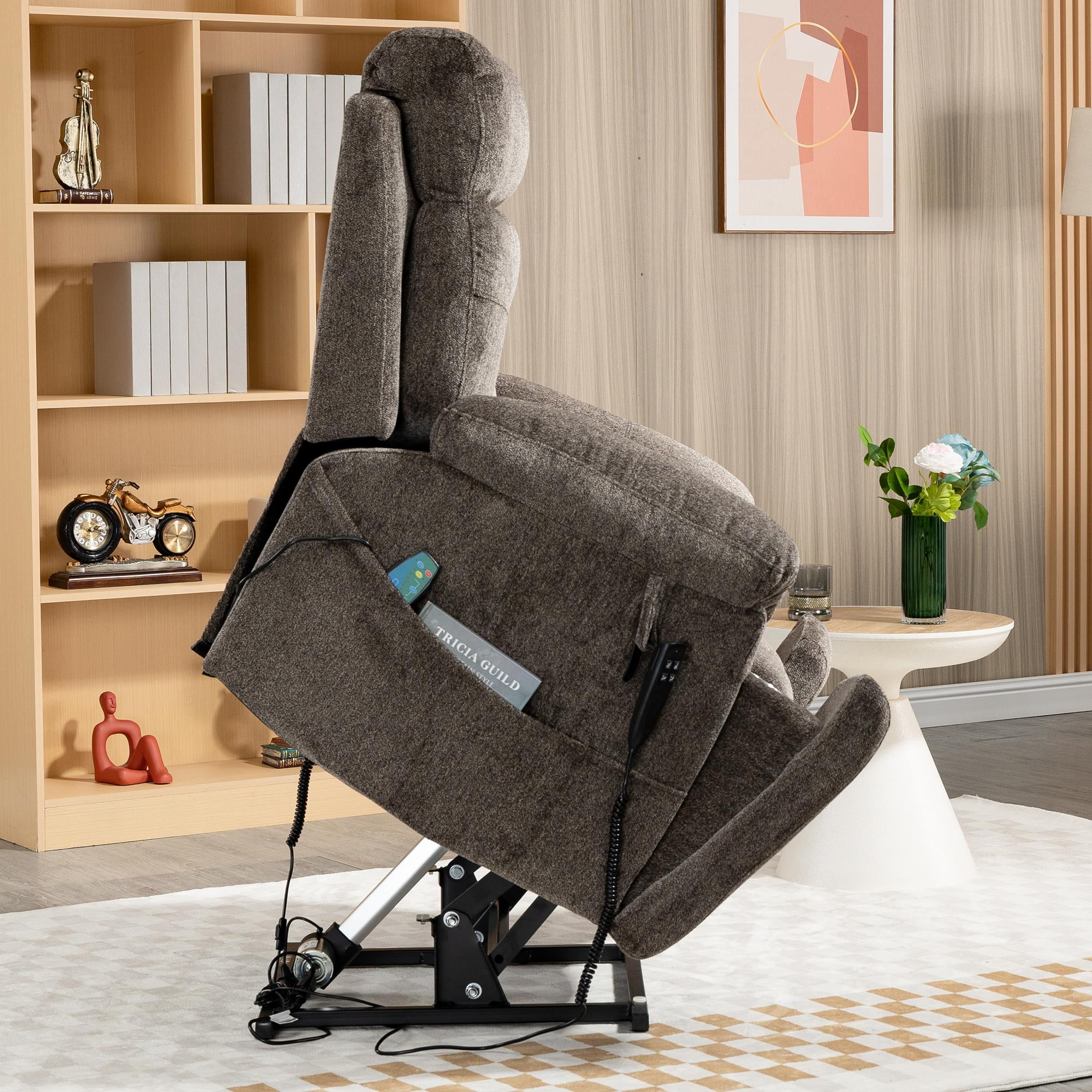PAPROOS Electric Lift Recliner Widen Power Lift Chair with Heating and Massage Function Fabric Reclining Sofa with 2 Remotes and 2 Cup Holders Big Lift Chairs for Elderly Seniors Dark Brown Walmart ...