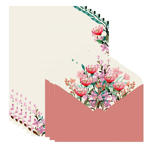 Set de Papelería y Sobres, Diseño de Flores 40 Papeles de Papelería y ...