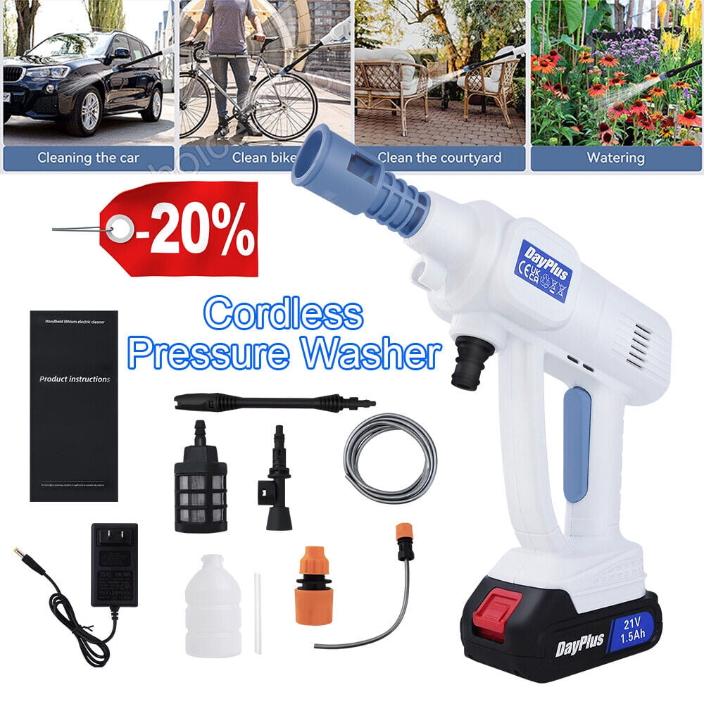 Dayplus 21V Car Pressure Washer Electric Gun Portable Cordless High ...