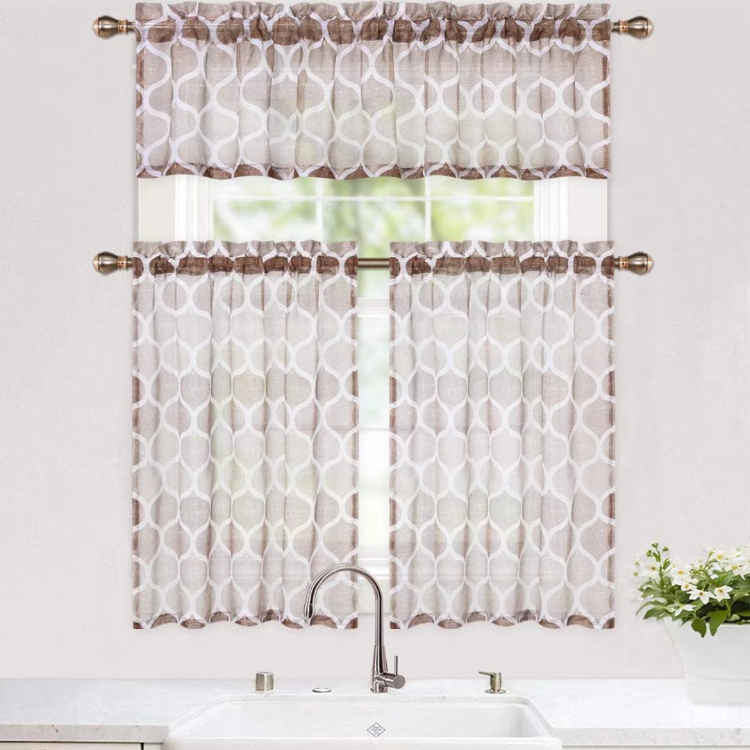 Haperlare 3 Pcs Kitchen Curtains and Valance Set Geometric Light ...