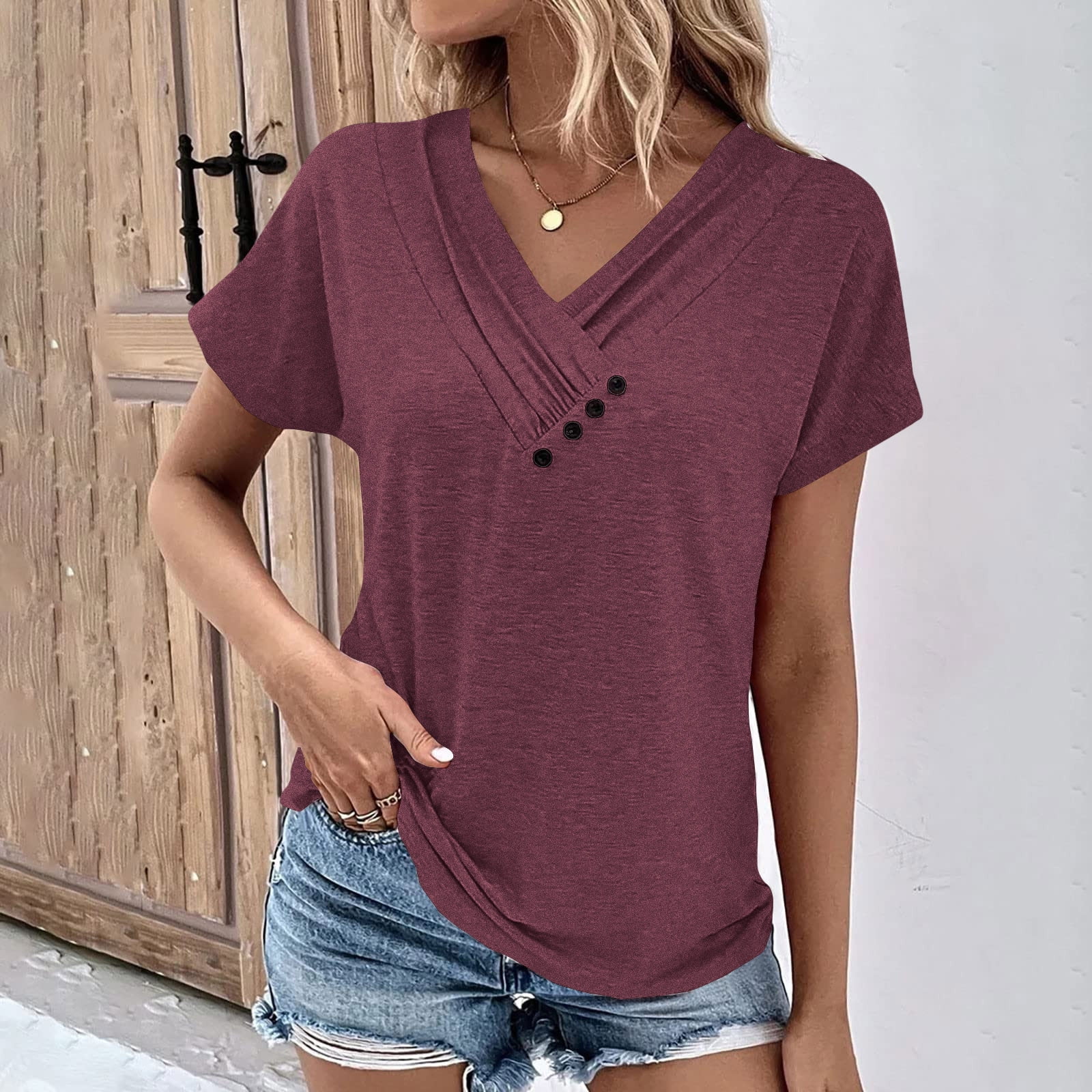 Click here for Aherbiu Tops For Women Short Sleeve V Neck Loose T... prices