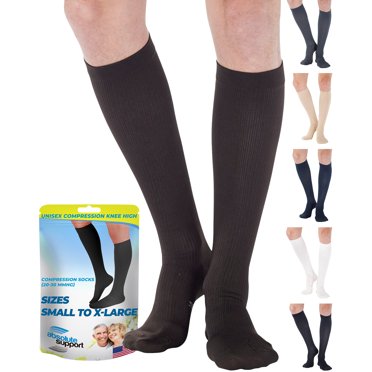 Touch Men's Knee High Compression Socks, 15-20 mmHg, Black Rib Pattern ...