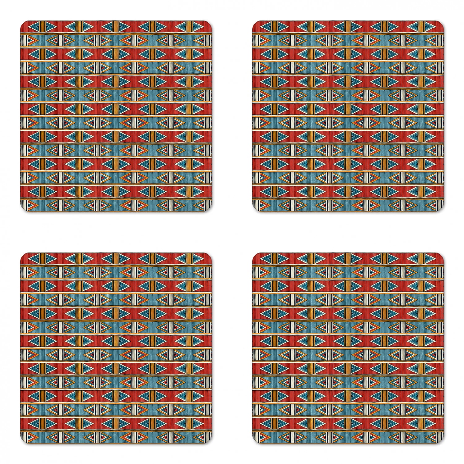 African Coaster Set of 4, Horizontal Abstract Diamond Pattern Rhombus ...
