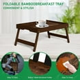 Bed Tray Table with Folding Legs, Bamboo Breakfast Food Tray with Media ...