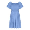 Afdoent Girls Dress Kids Floral Short Sleeve Square Neck Ruffle ...