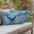 2 Pack Outdoor Waterproof Throw Pillow Covers,Retro Blue Whales Corals ...