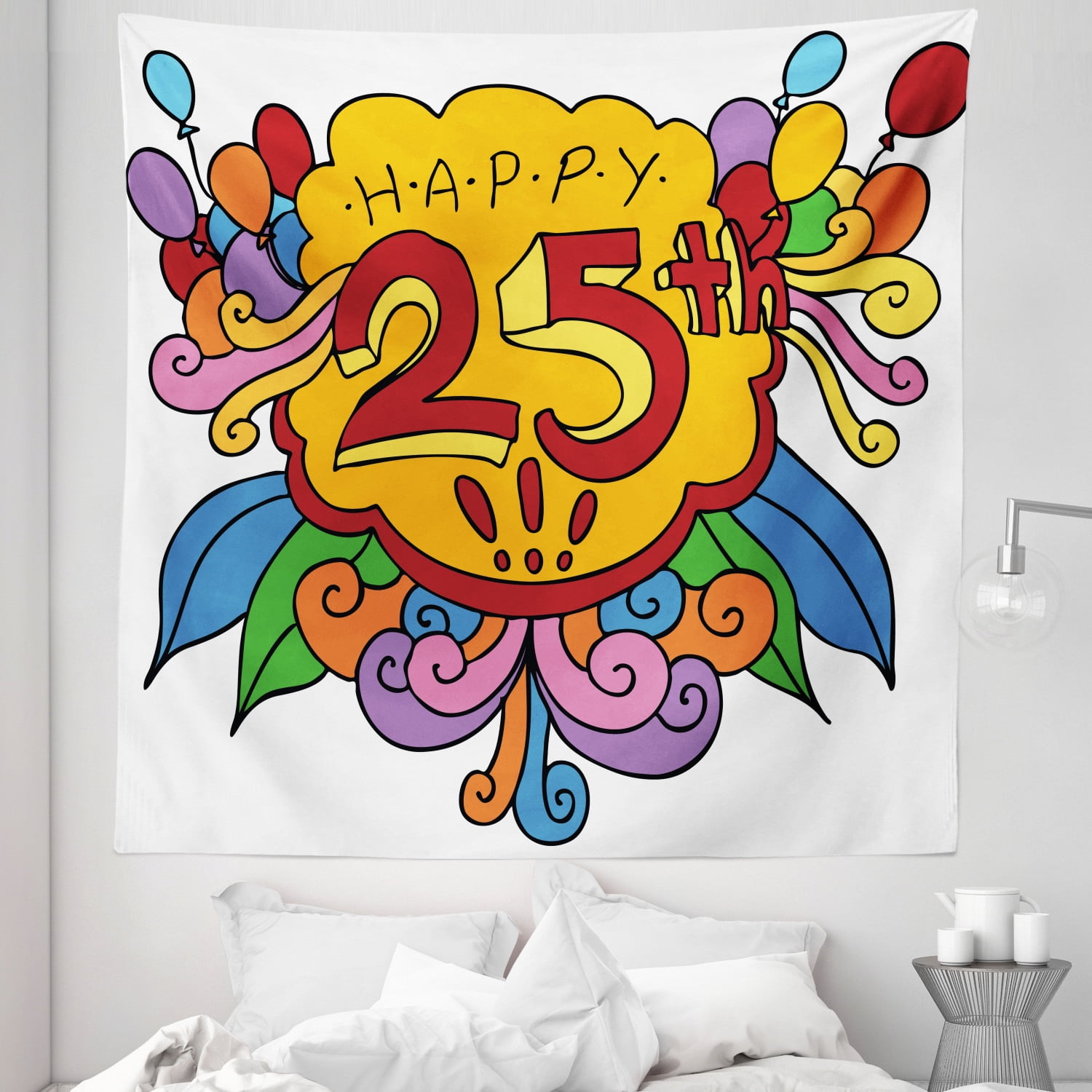 Cartoon Tapestry, Cartoon Styled Composition with Floral Details Swirls ...