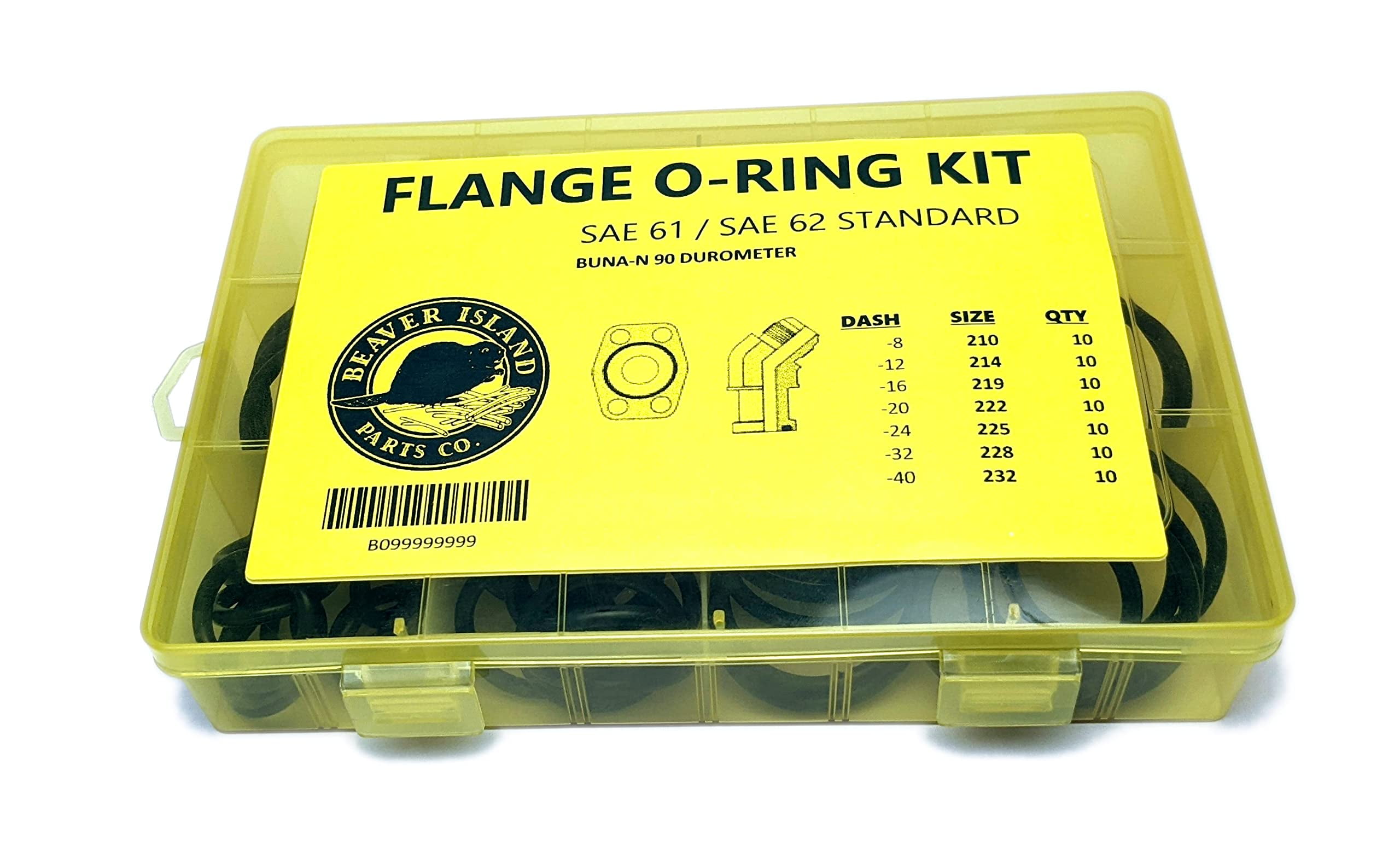 Hydraulic O-Ring Kit Flange Fittings 70 Pieces (7 Common Sizes) SAE Buna-N 90 Durometer SAE Code ...
