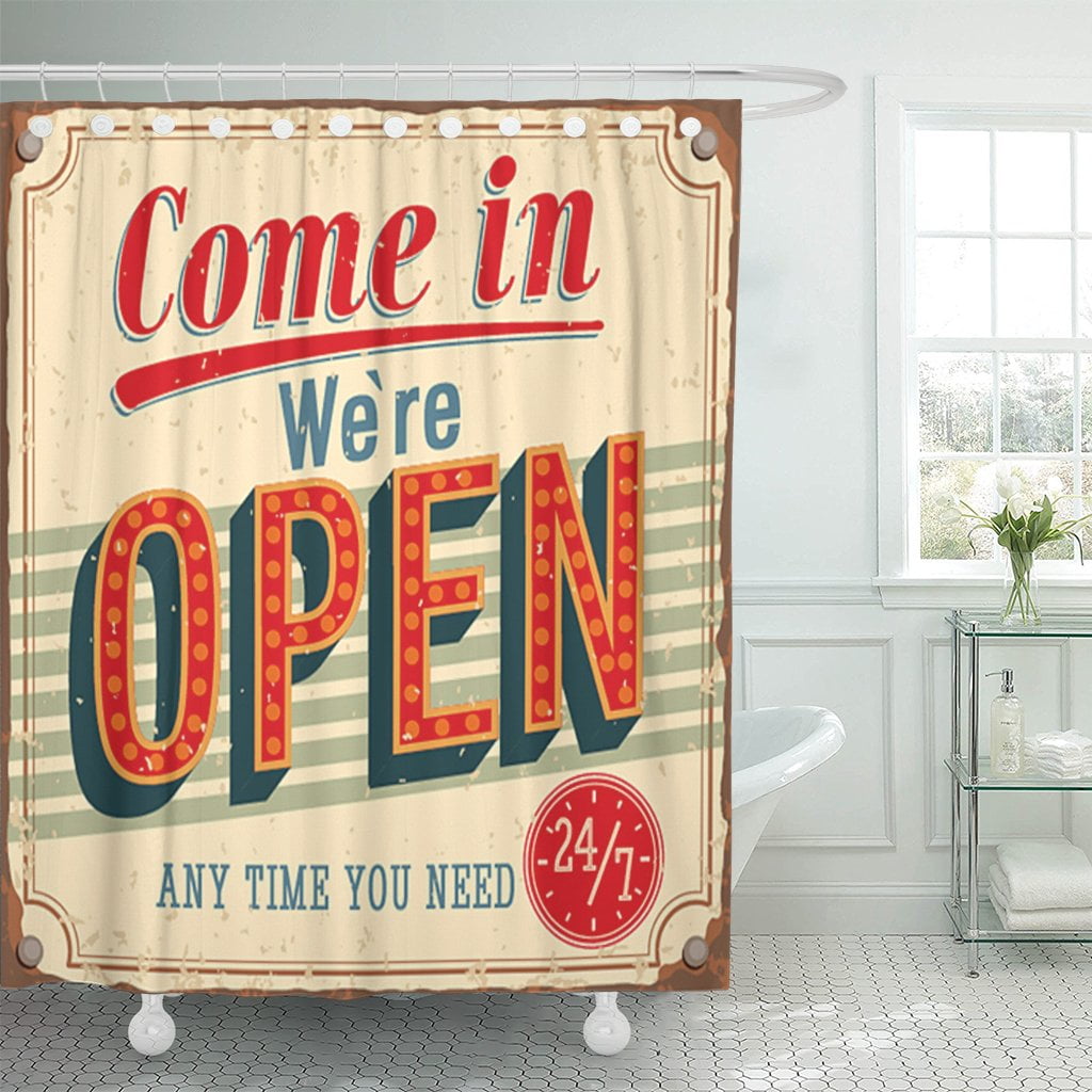 PKNMT Red Retro Vintage Come in We Re Open Sign Shower Curtain 60x72 ...