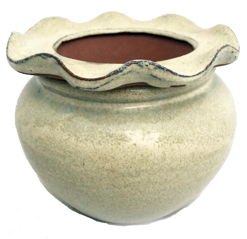 Scallop Round Self Watering Glazed Ceramic Pot - Cream - 5.1" - Walmart.com