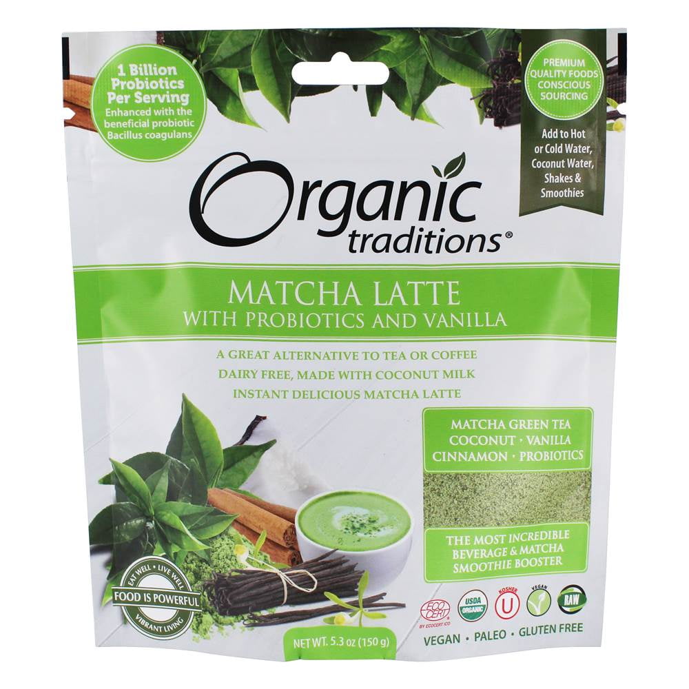 Organic Traditions - Matcha Latte Powder with Probiotics and Vanilla ...