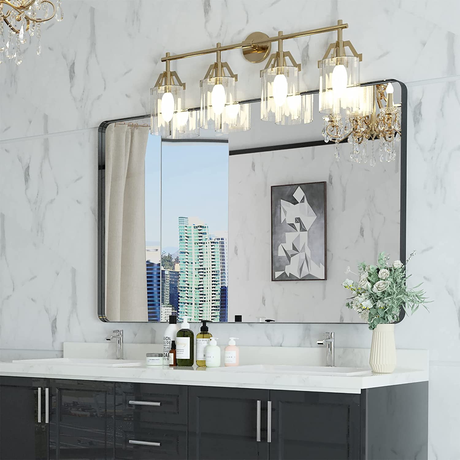 Depuley 55" x 36" Black Modern Wall Mirror,Rectangular Vanity Makeup ...