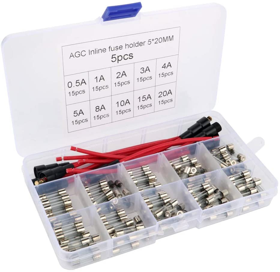 Artgear 5pcs 5x20mm Agc Fuse Holder Inline Screw Type With 16 Awg Wire 150pcs 5x20mm Fast Blow