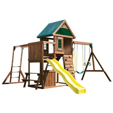 Swing-N-Slide Jamboree Fort Wooden Backyard Swing Set with Yellow Wave ...