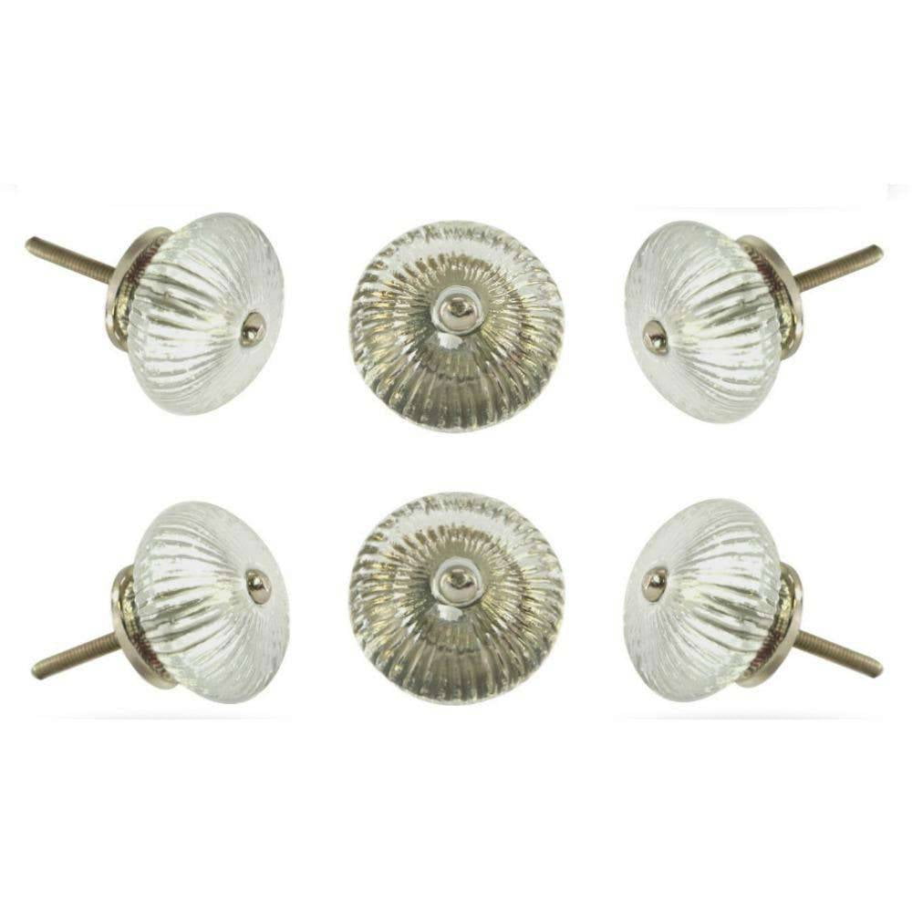 Set of Six ribbed round transperent glass cabinet Knobs - Walmart.com