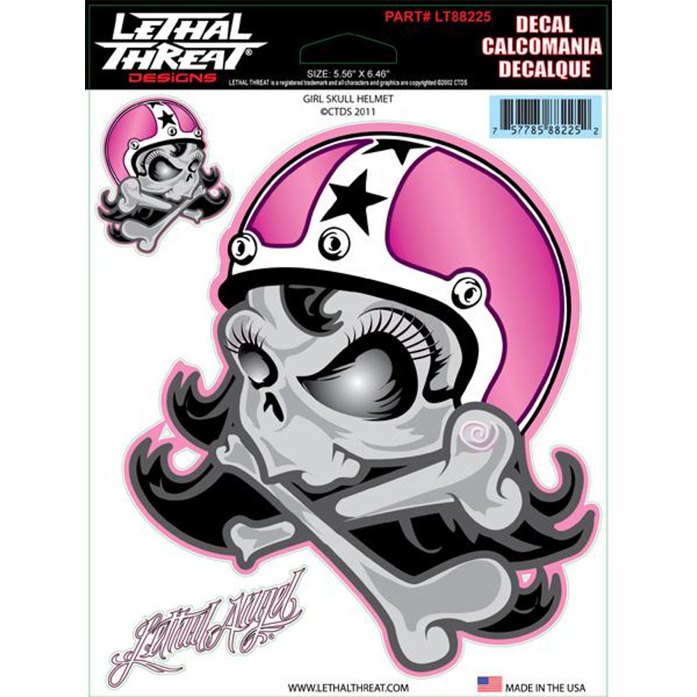 LETHAL THREAT DECALS Decals 6" x 8" Girl Skull Helmet LT88225 - Walmart ...