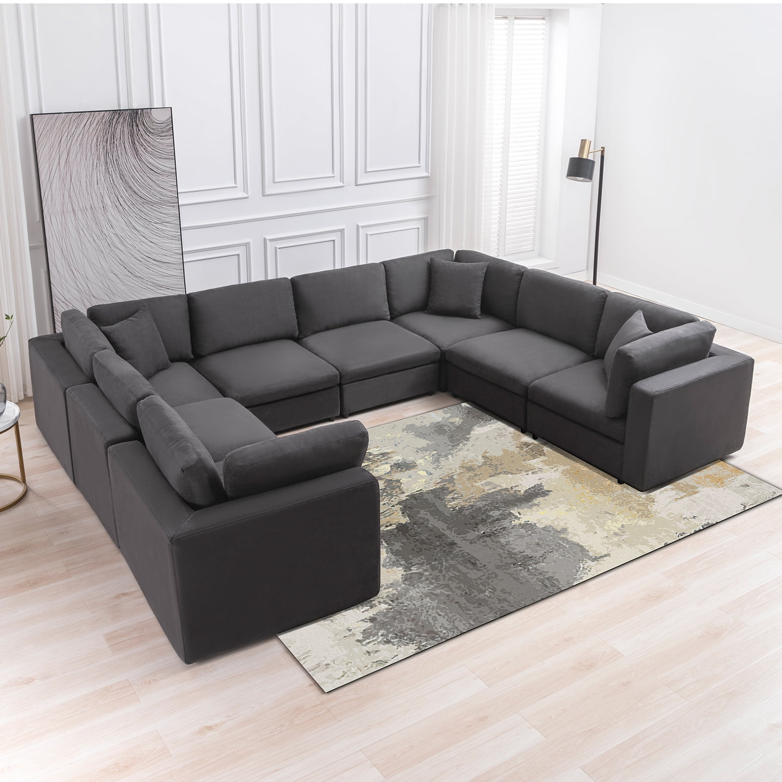 Mixoy Velvet U Shaped Sectional Sofa, 8 Seater Modular Sectional Sofa ...