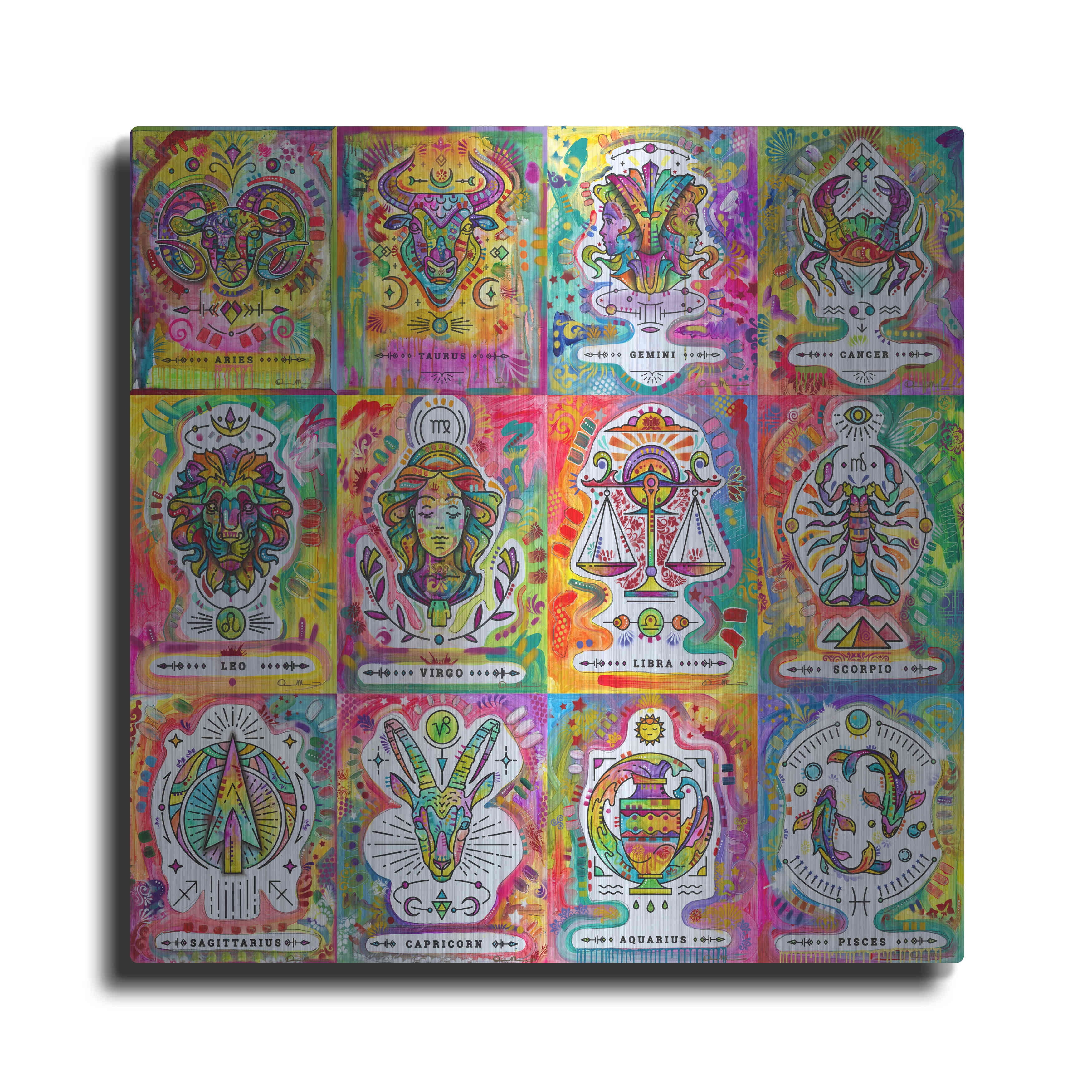 Luxe Metal Art 'Zodiac Calendar' by Dean Russo, Metal Wall Art, 24"x24 ...