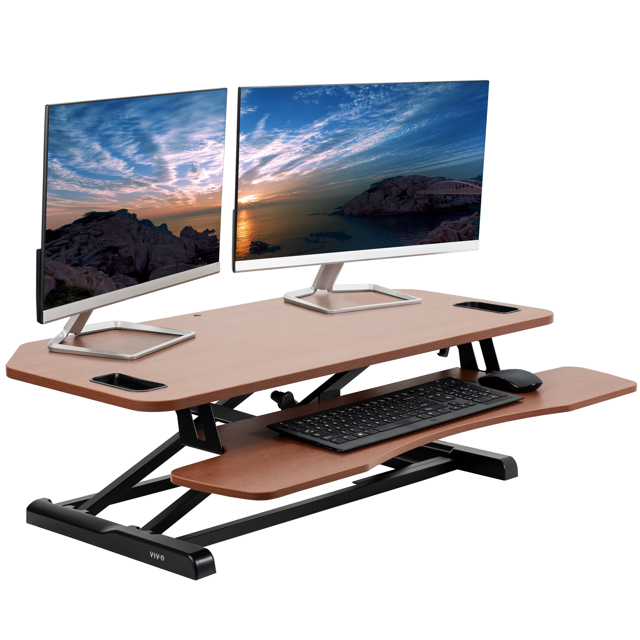 VIVO Corner 38" Desktop Sit-Stand Monitor Riser, Dark Walnut Top, Black ...