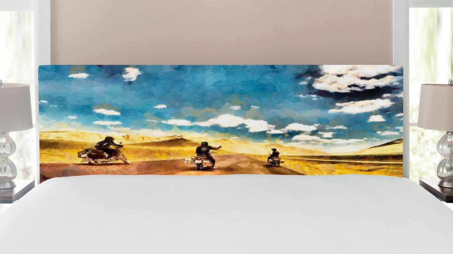 Country Headboard, Group Friends Band on Motorcycles in Countryside ...