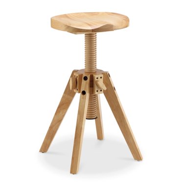 Koda Solid Wood Round Accent Stool With Circle Base in Natural Brown ...