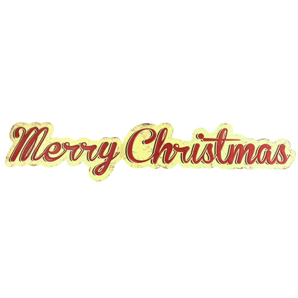 Vintage Style Hanging Metal "Merry Christmas" Sign, Red/Yellow, 35-1/2 ...