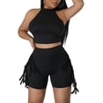 Aellinatey Two Piece Sets for Women Workout Set Top Crop Fringe Shorts ...
