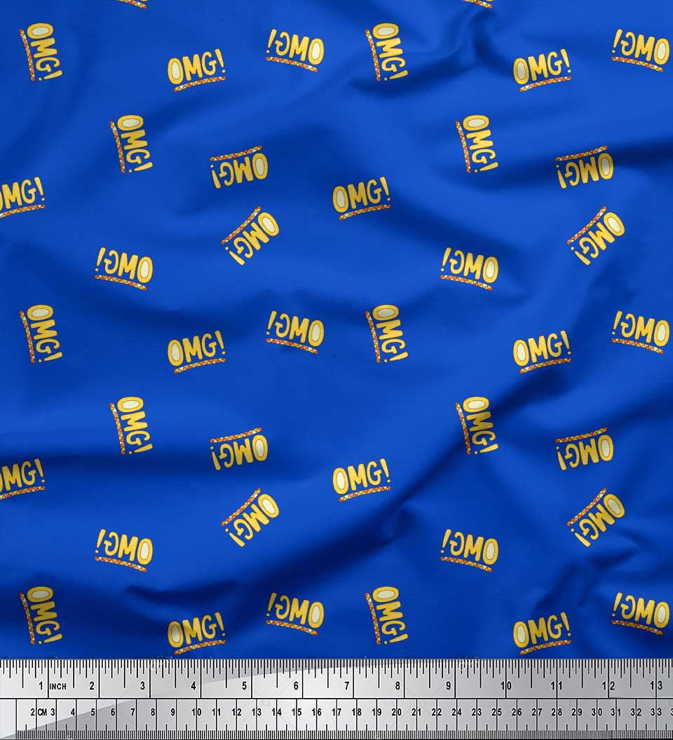 Soimoi Blue Cotton Duck Fabric OMG Text Print Fabric by the Yard 42 ...