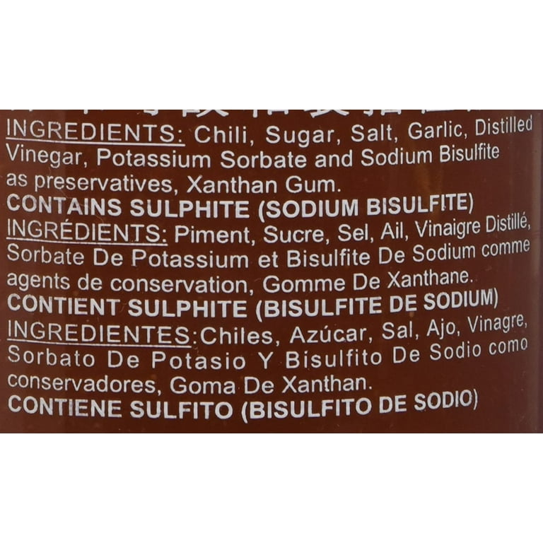 Sriracha Ingredient Label