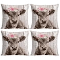 Farmhouse Cow Pillow Covers Set of 4, Watercolor Animal with Pink ...
