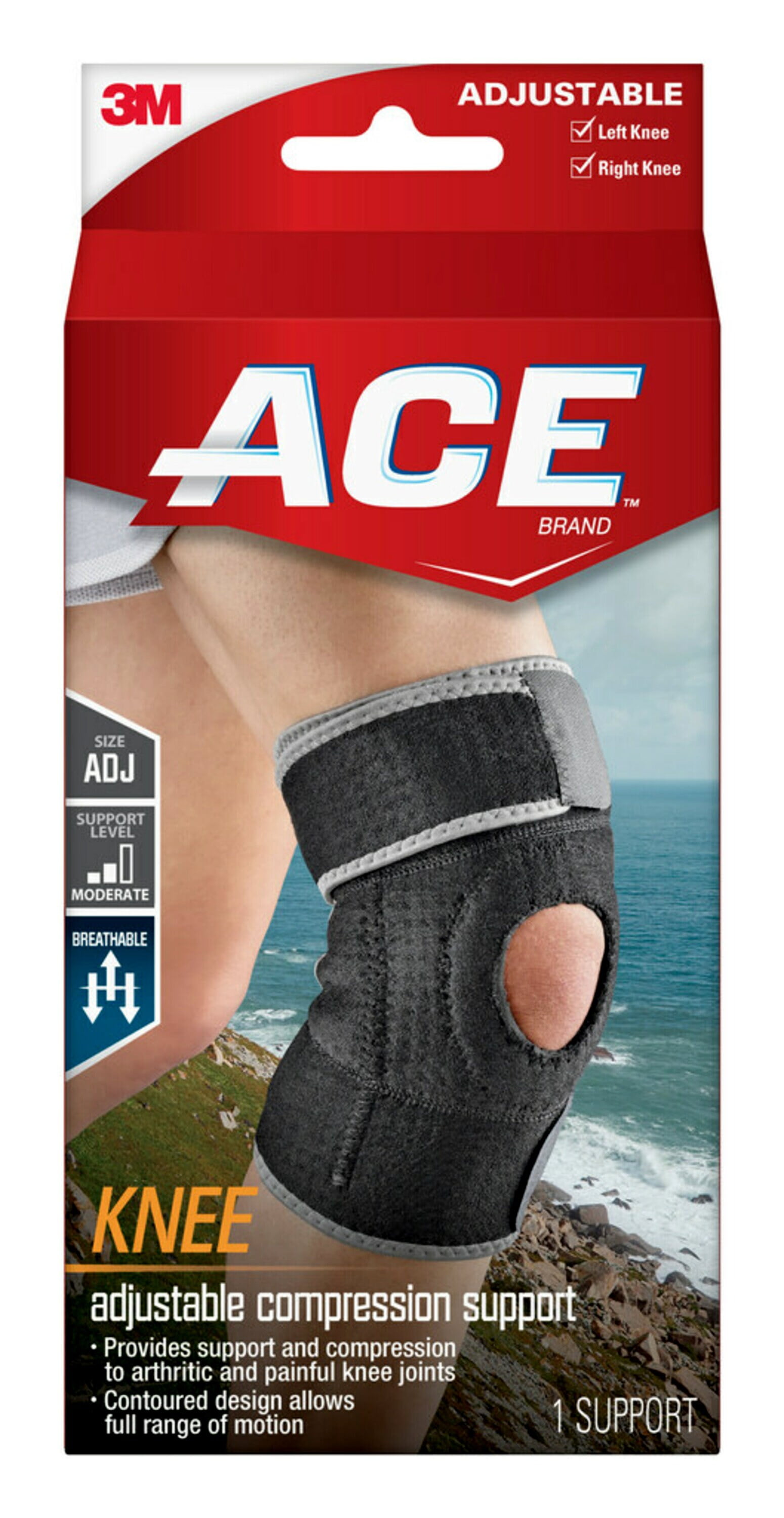 ACE Brand Adjustable Compression Knee Support, Right or Left Knee ...