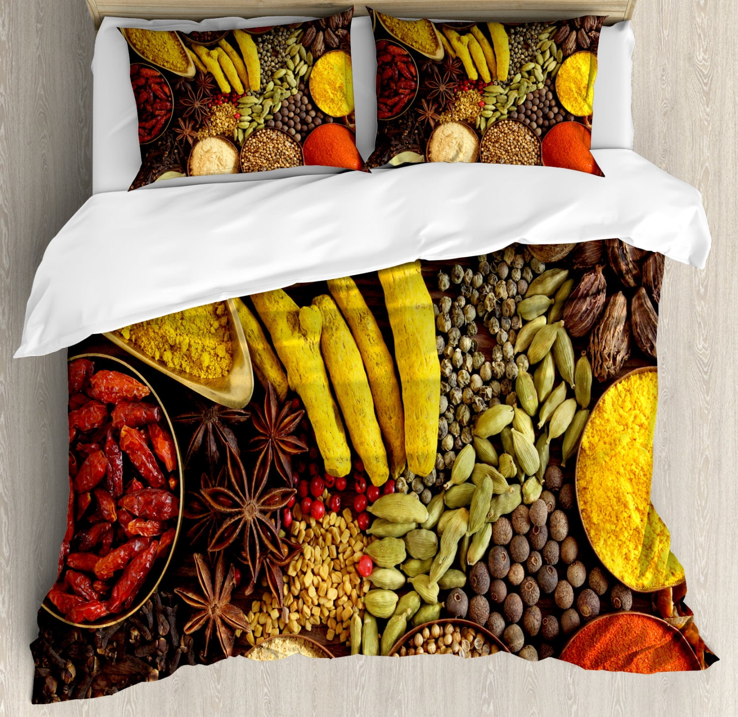 Spice Duvet Cover Set Queen Size, Top View Illustration of Traditional ...