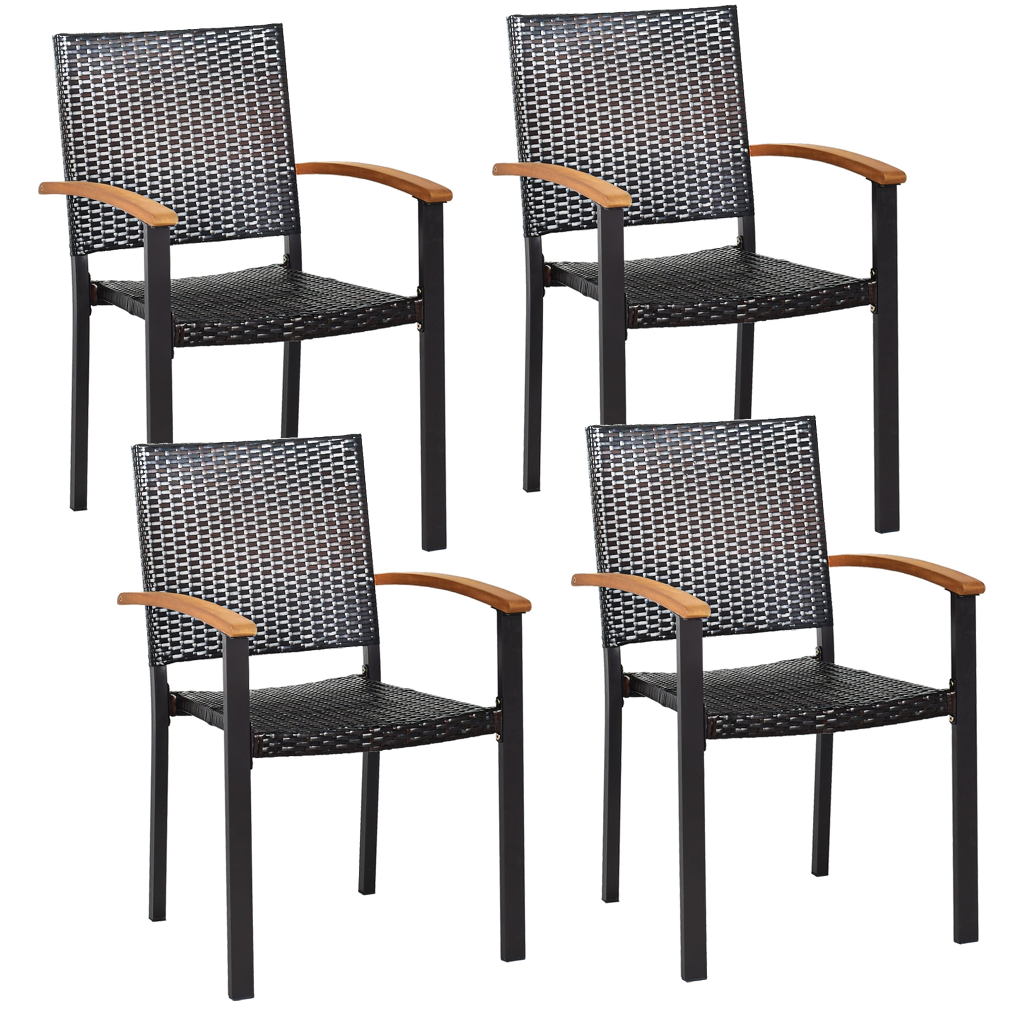 Gymax 4PCS Stackable Patio Wicker Dining Chair Rattan Armchair Outdoor ...