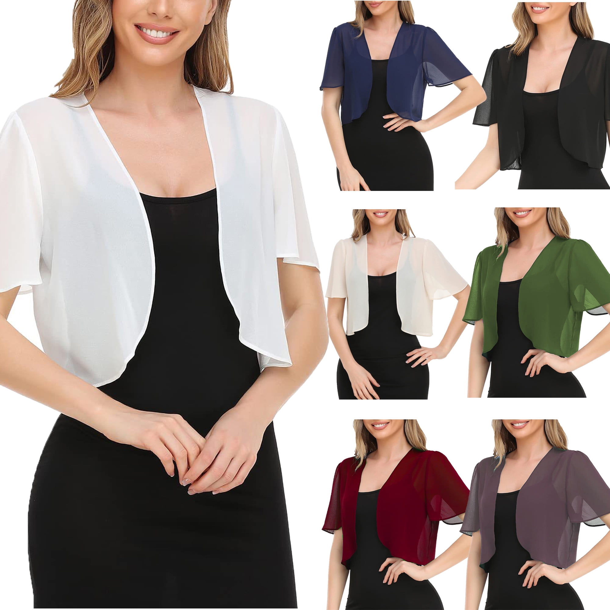 Women Chiffon Bolero Bridal Jacket Wedding Wraps Cape Evening Party ...