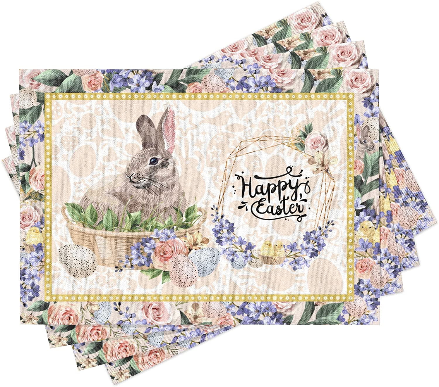 SPXUBZ Easter Placemats, Happy Easter Bunny Flower Basket Flower Eggs ...