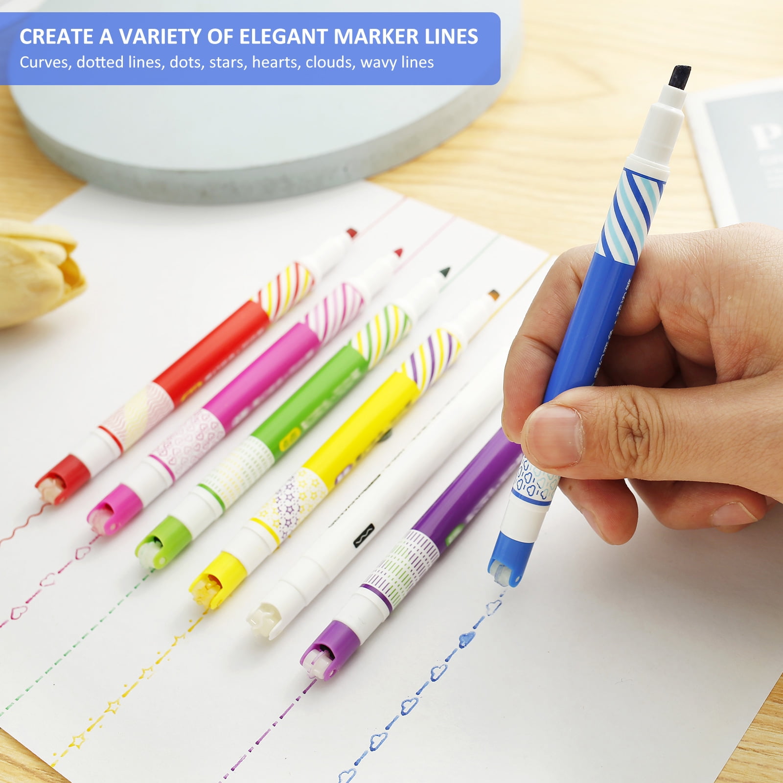 BUTORY Curve Highlighter Pen Set with 7 Different Curve Shape Fine Tips ...
