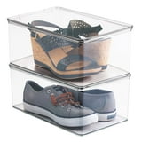 mDesign Stackable Shoe Storage Bin Box with Hinge Lid for Organizing Shelves, Clear Plastic ...