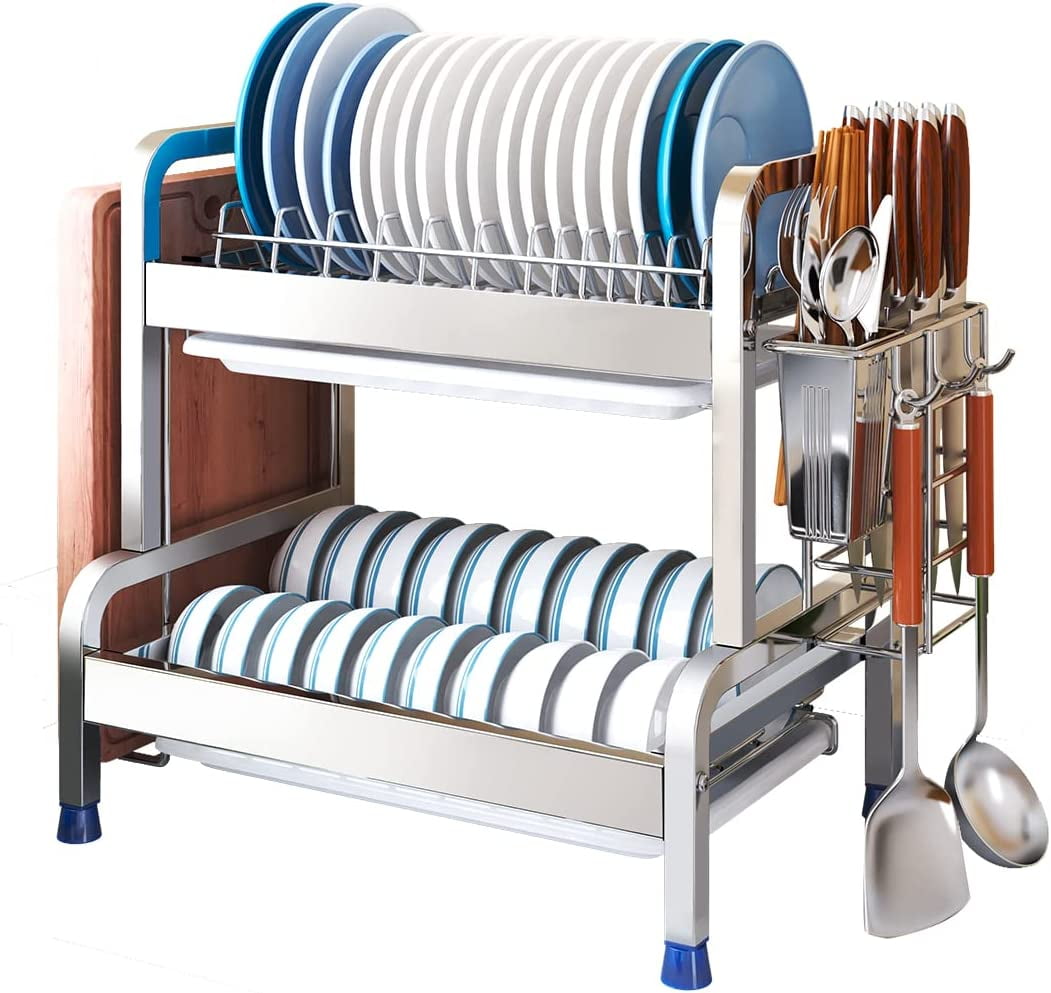 Dish Drying Rack, 2-Tier Dish Racks for Kitchen Counter, Stainless ...