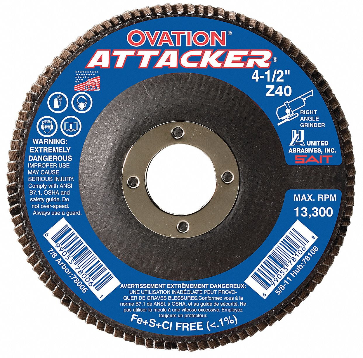 United Abrasives/Sait Arbor Mount Flap Disc,4-1/2in,60,Med. 76208 ...