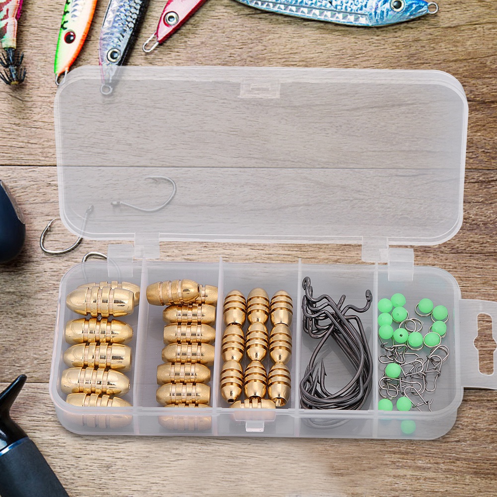 Qiilu Fishing Brass Sinkers Jig Hooks Swivel Ring Luminous Beads ...