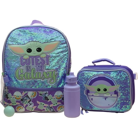 Disney’s EAYY Baby Yoda Girls 4 Piece Backpack set, Flip Sequin School ...