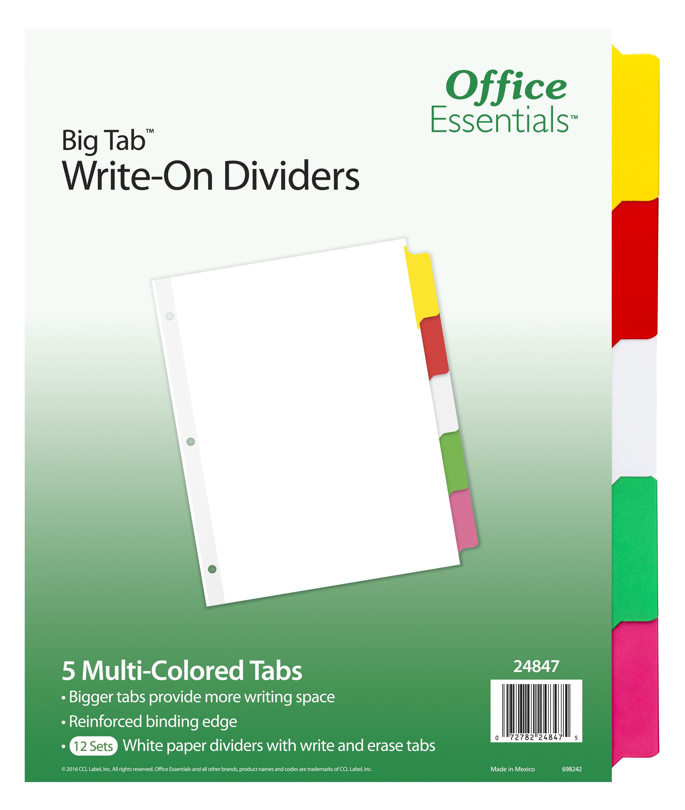 Office Essentials Write-On Paper Divider, Color, Big Tab, 5Tab (24847 ...