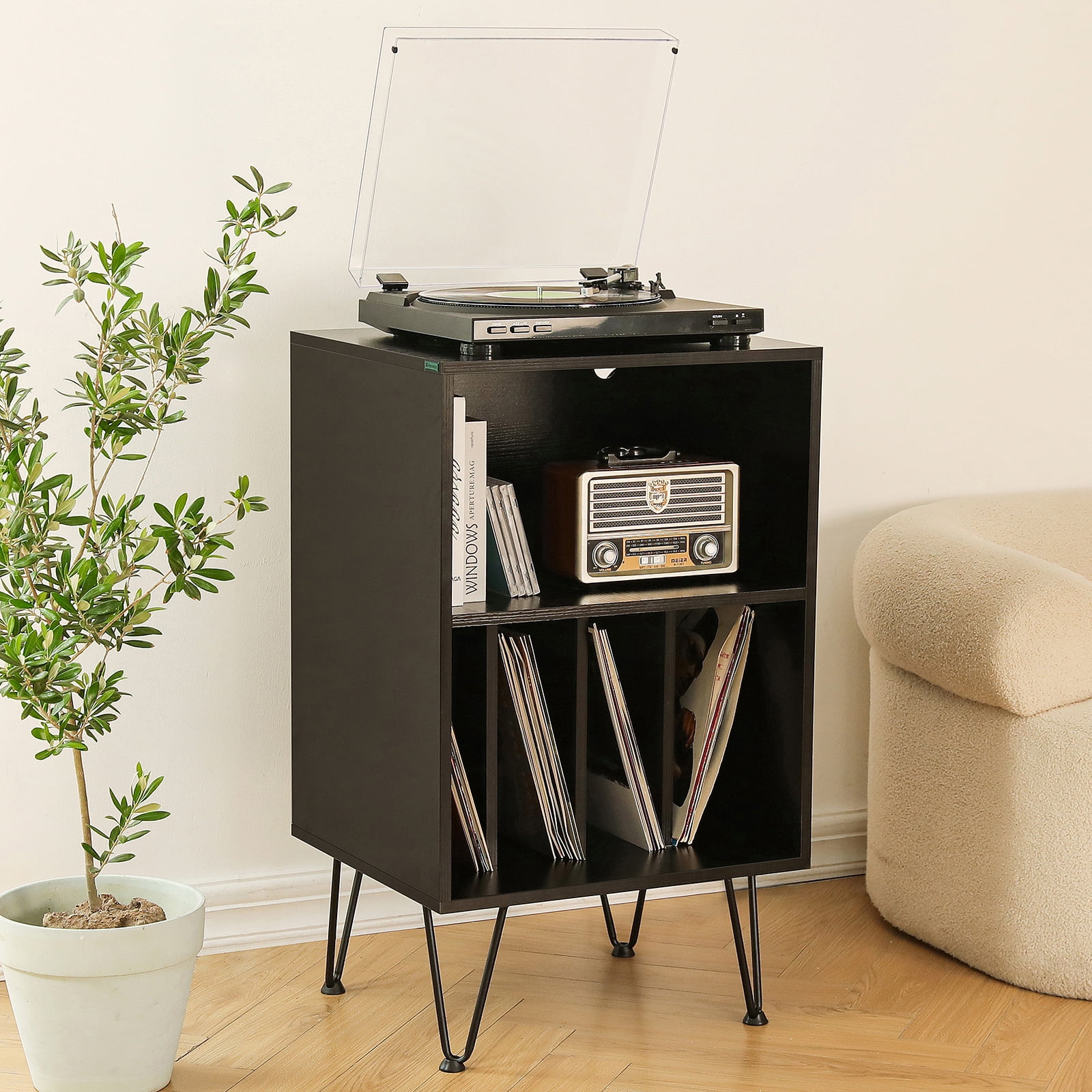 Hommpa End Table with Storage Shelf LED Side Table Cabinet for Living ...