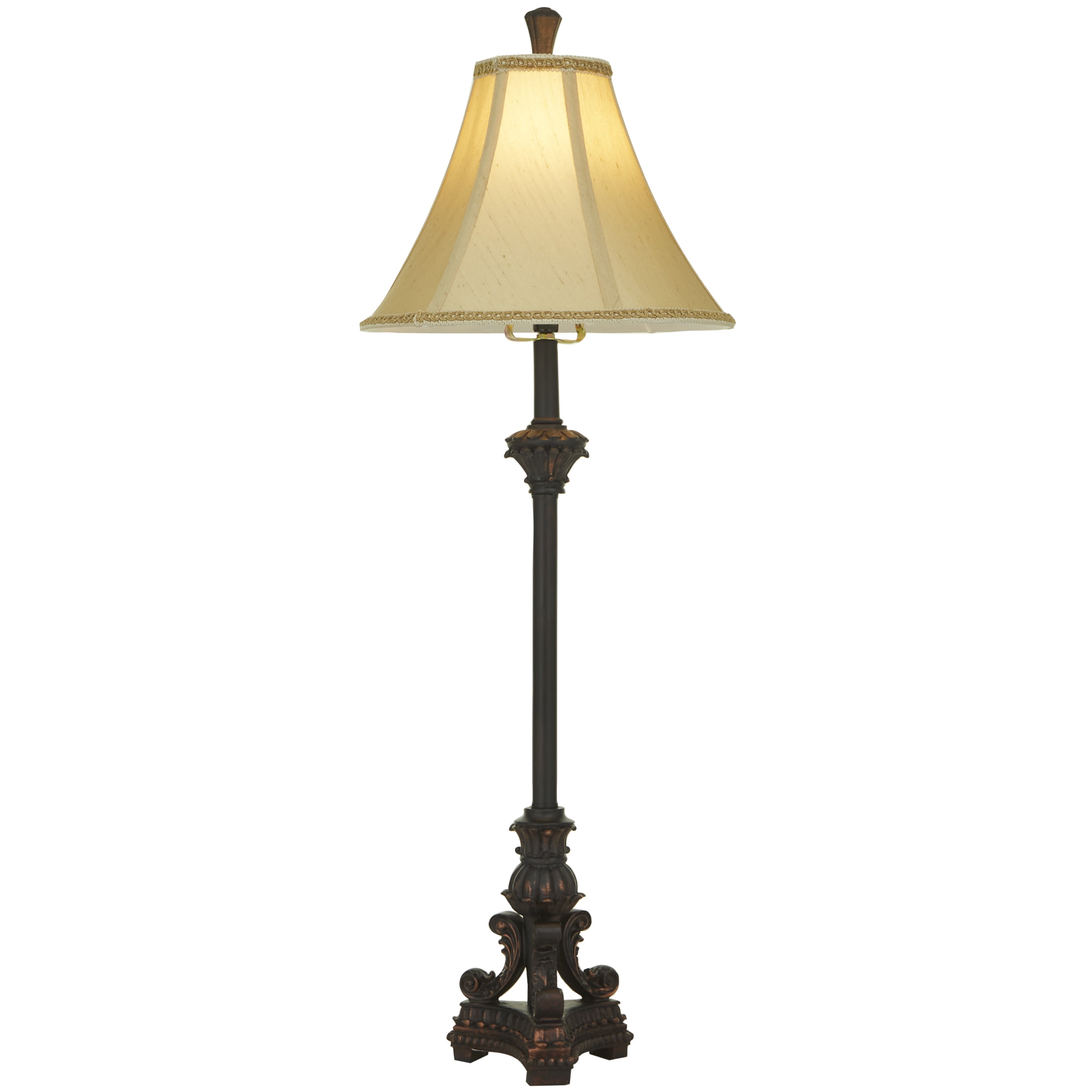 DecMode 31" Antique Style Bronze Buffet Lamp with Beige Fabric Shade ...
