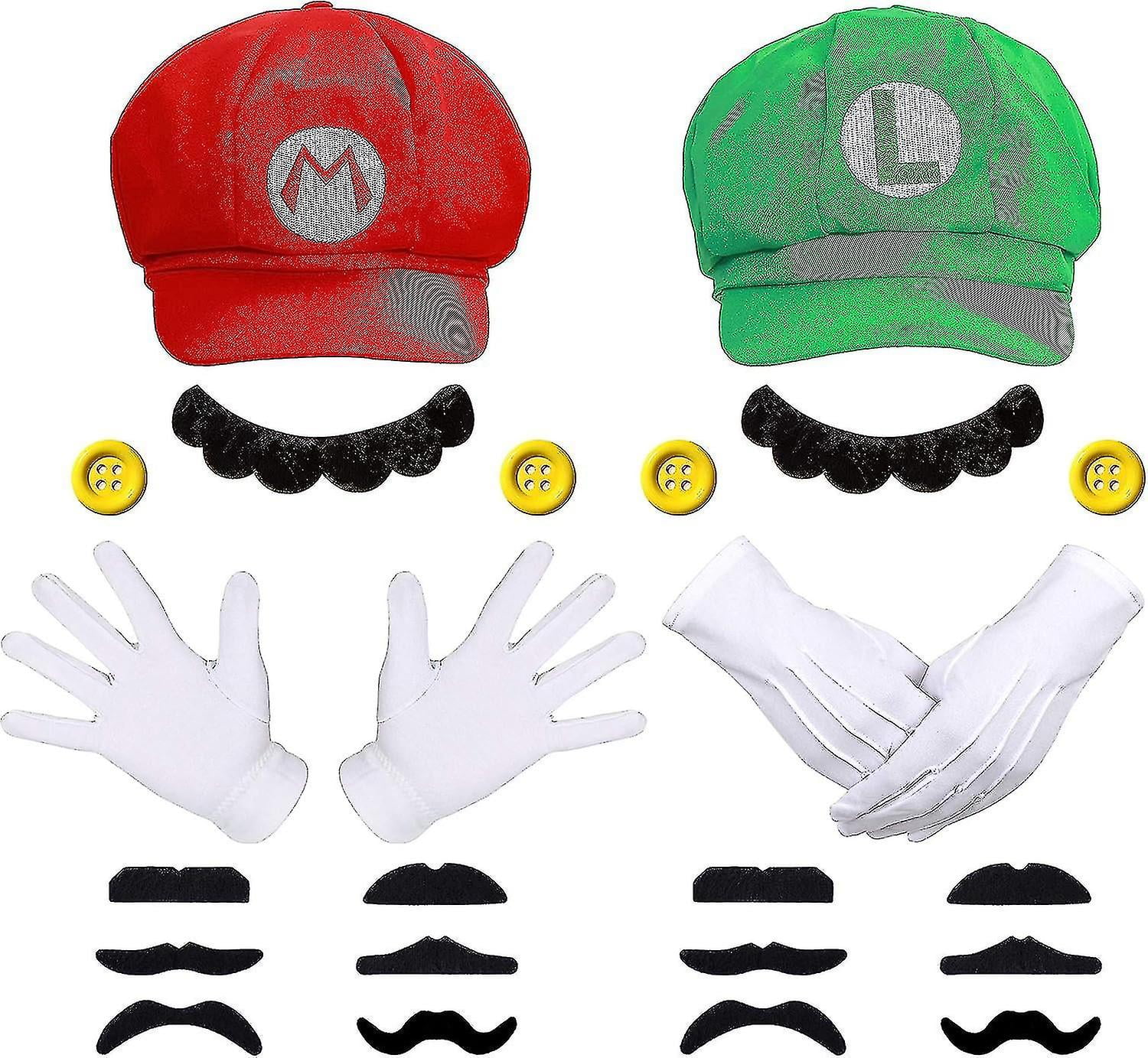Super Mario Bros Mario y Luigi sombreros gorras bigotes guantes botones ...