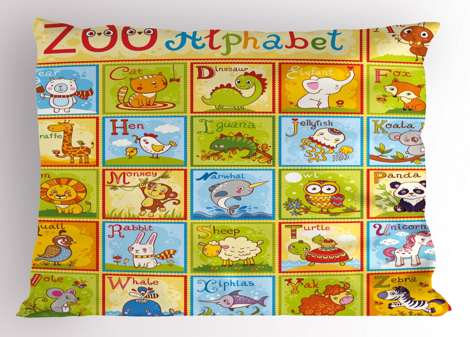 Educational Pillow Sham Zoo Alphabet Design Colorful Style Funny ...
